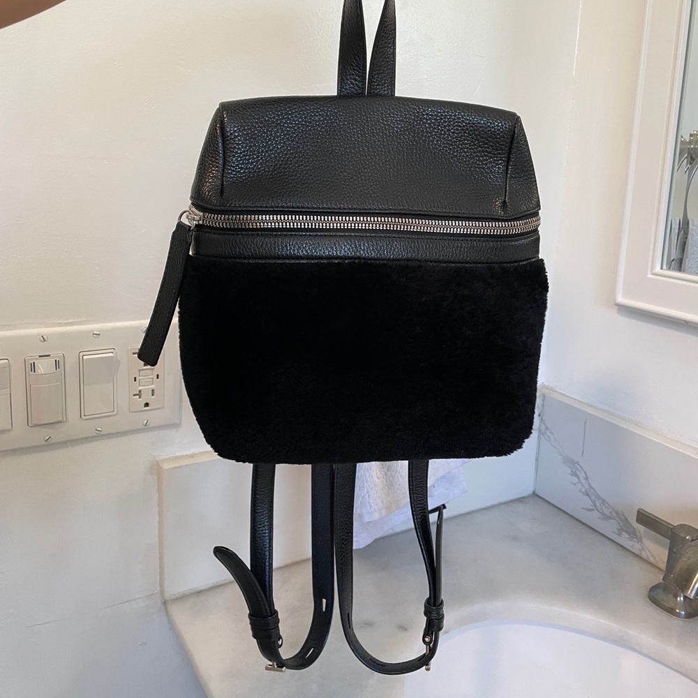 Kara Black Leather / Black Shearling Small Backpack - Gem